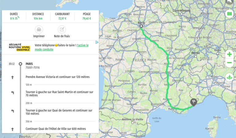 Calculer le coût d'un trajet en voiture planifié avec Itinéraire Mappy